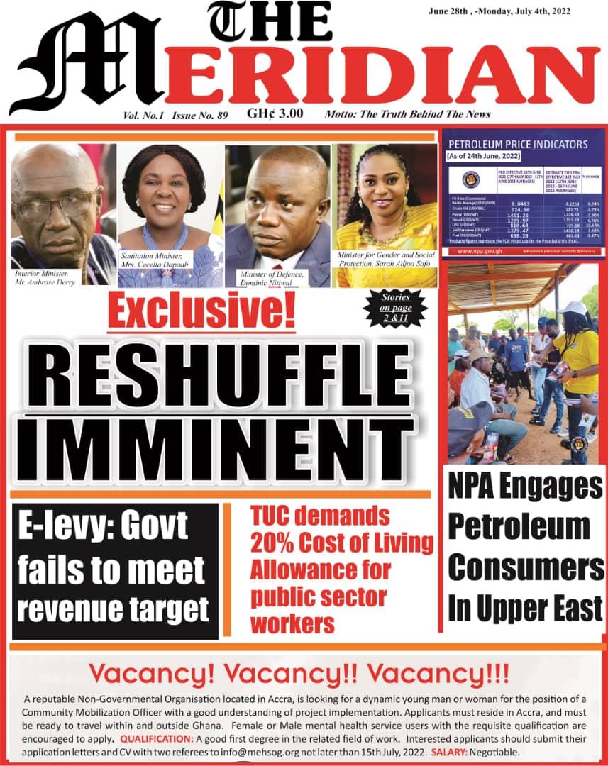 Meridian, Tuesday, 28th June, 2022 – Ghana News Stand