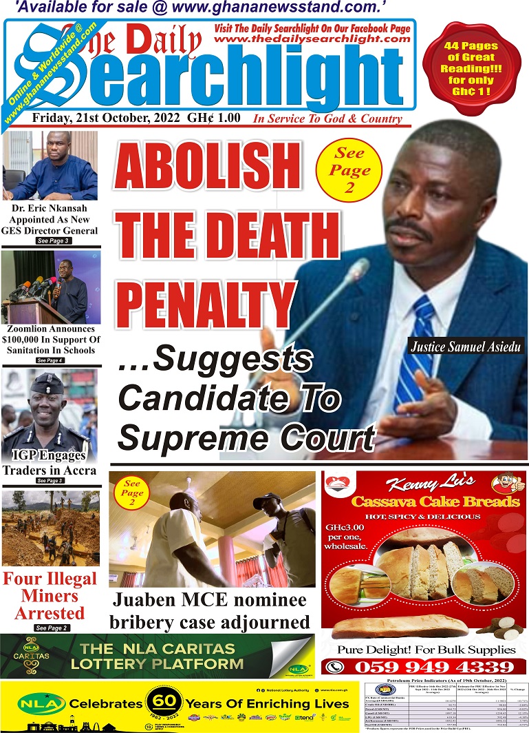 Daily Searchlight, Friday, 21st October, 2022 - Ghana News Stand