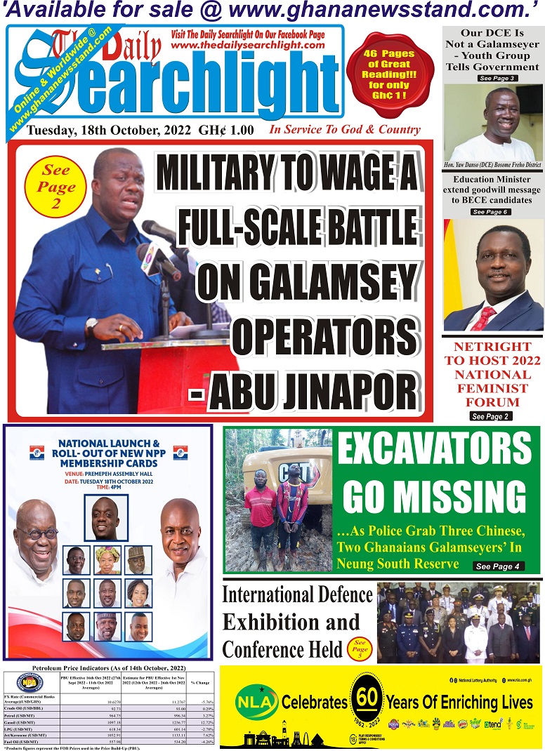 Daily Searchlight, Tuesday, 18th October, 2022 – Ghana News Stand