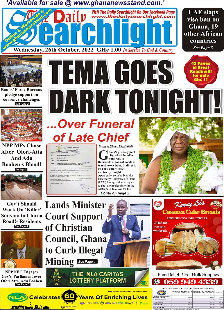 Daily Searchlight, Wednesday, 26th October, 2022 - Ghana News Stand