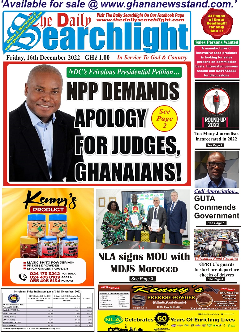 Daily Searchlight, Friday, December 16, 2022 - Ghana News Stand