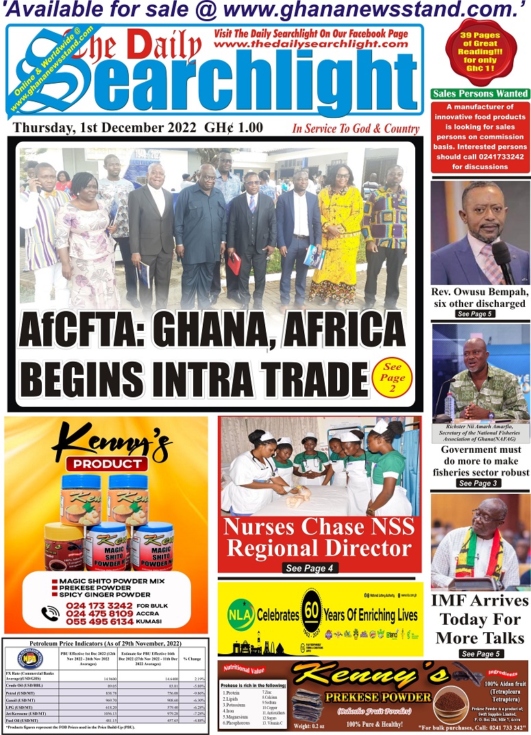 Daily Searchlight, Thursday,1st December, 2022 - Ghana News Stand