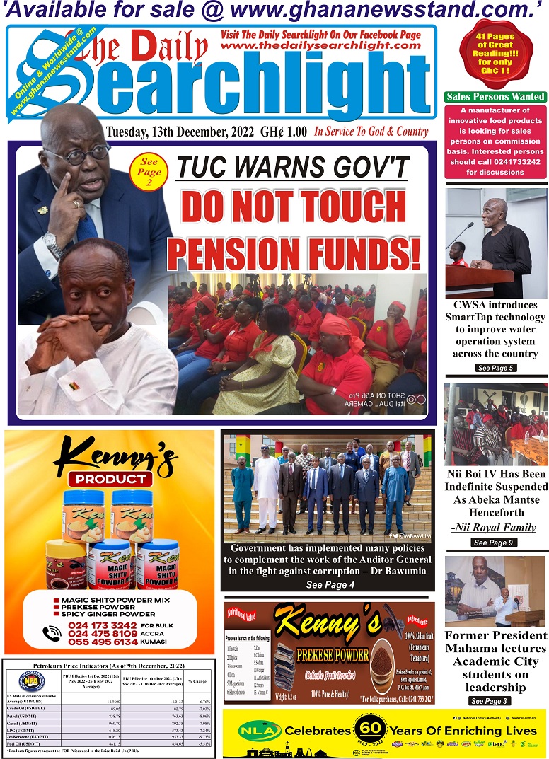 Daily Searchlight, Tuesday, 13th December, 2022 - Ghana News Stand