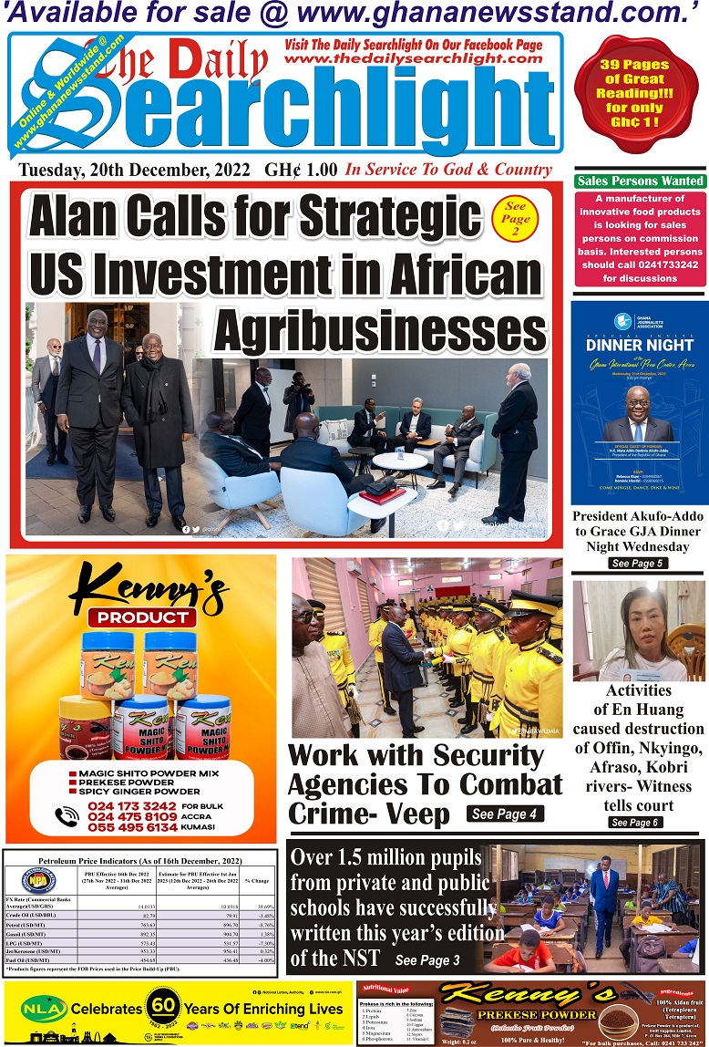 Daily Searchlight, Tuesday, 20th December, 2022 - Ghana News Stand