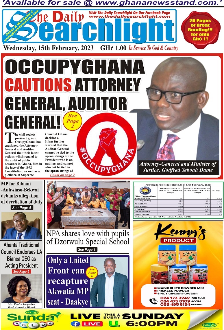 Daily Searchlight, Wednesday, 15th Feb. 2023 - Ghana News Stand