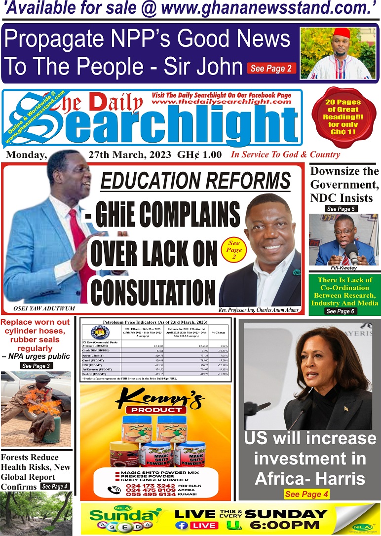 Daily Searchlight, Monday, 27th March, 2023 - Ghana News Stand