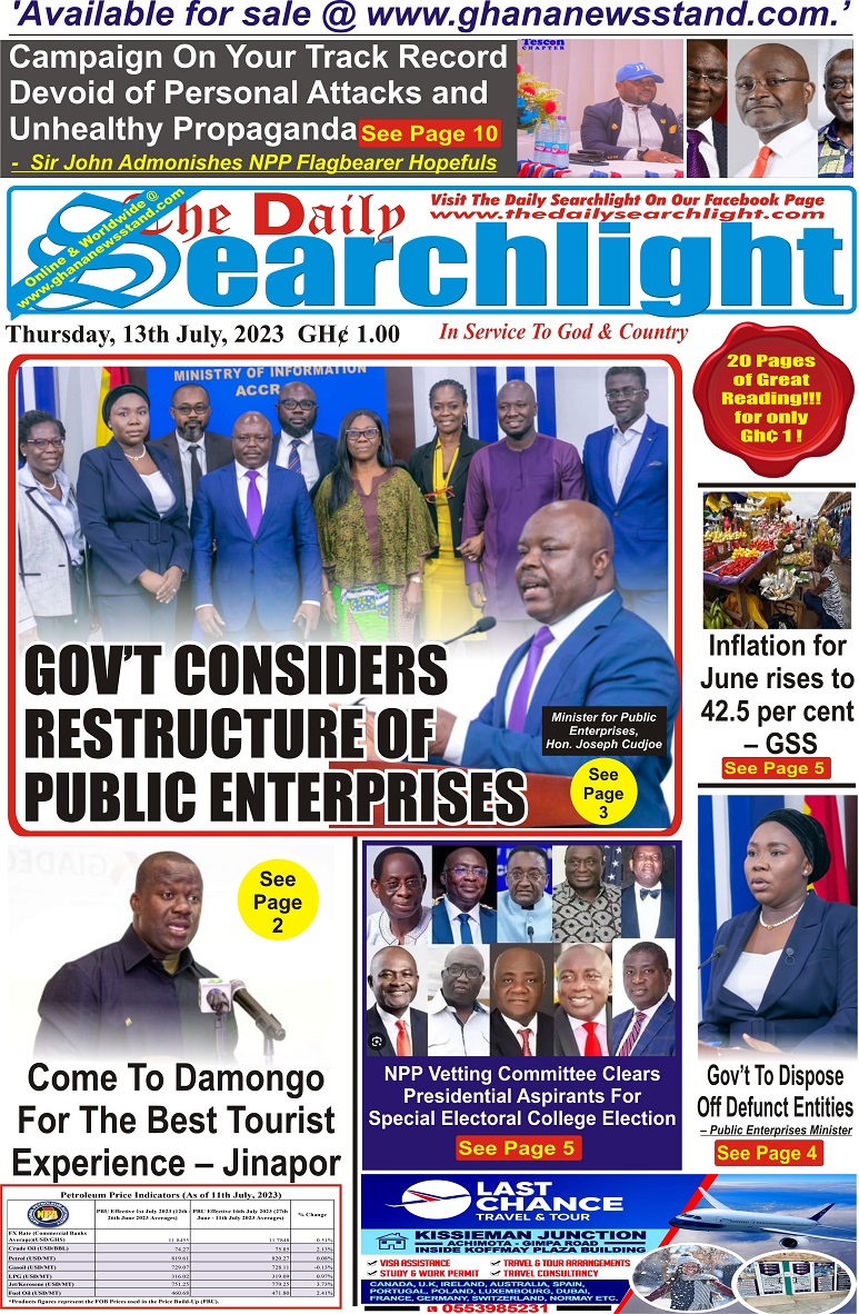 Daily Searchlight, Thursday, 13th July, 2023 – Ghana News Stand