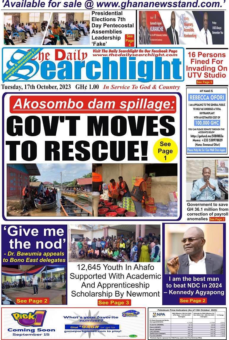 Daily Searchlight, Tuesday, October 17th, 2023 – Ghana News Stand