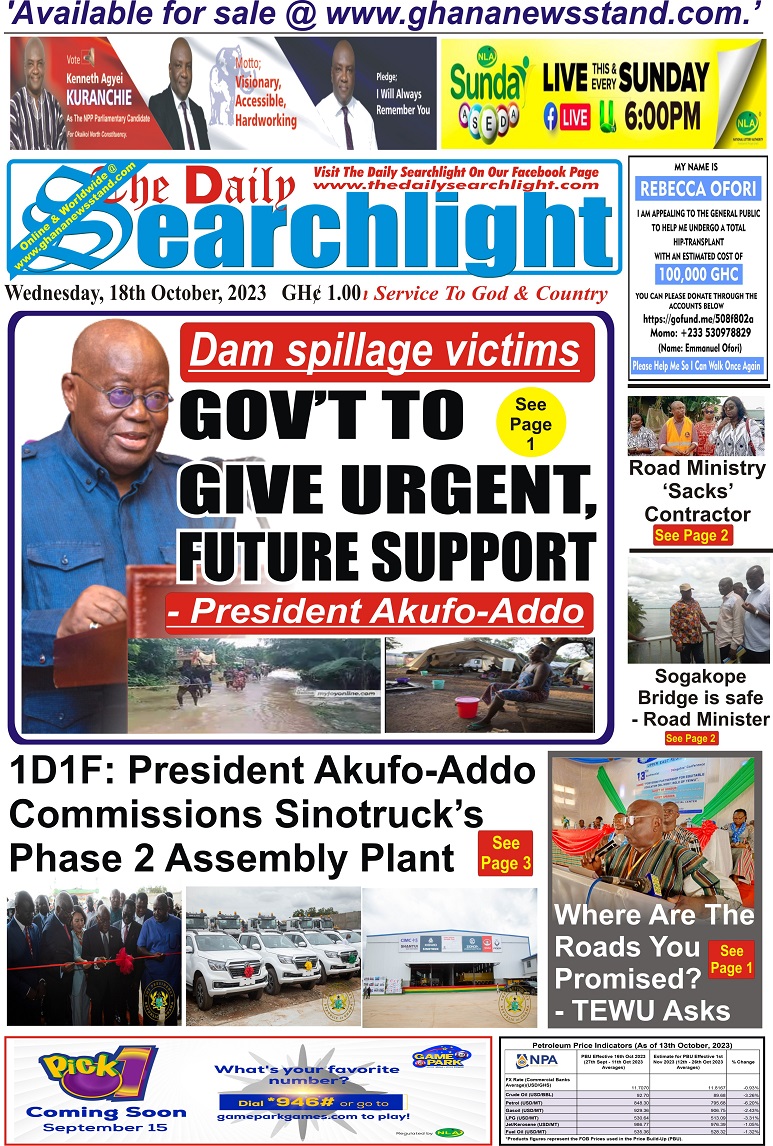 Daily Searchlight, Wednesday, 18th October, 2023 – Ghana News Stand