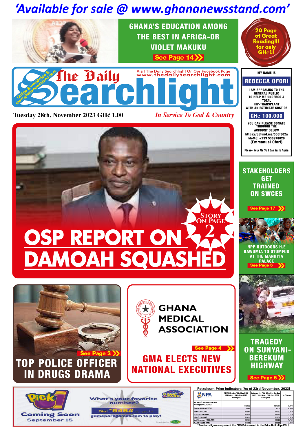 Daily Searchlight, Tuesday, 28th, November 2023 – Ghana News Stand
